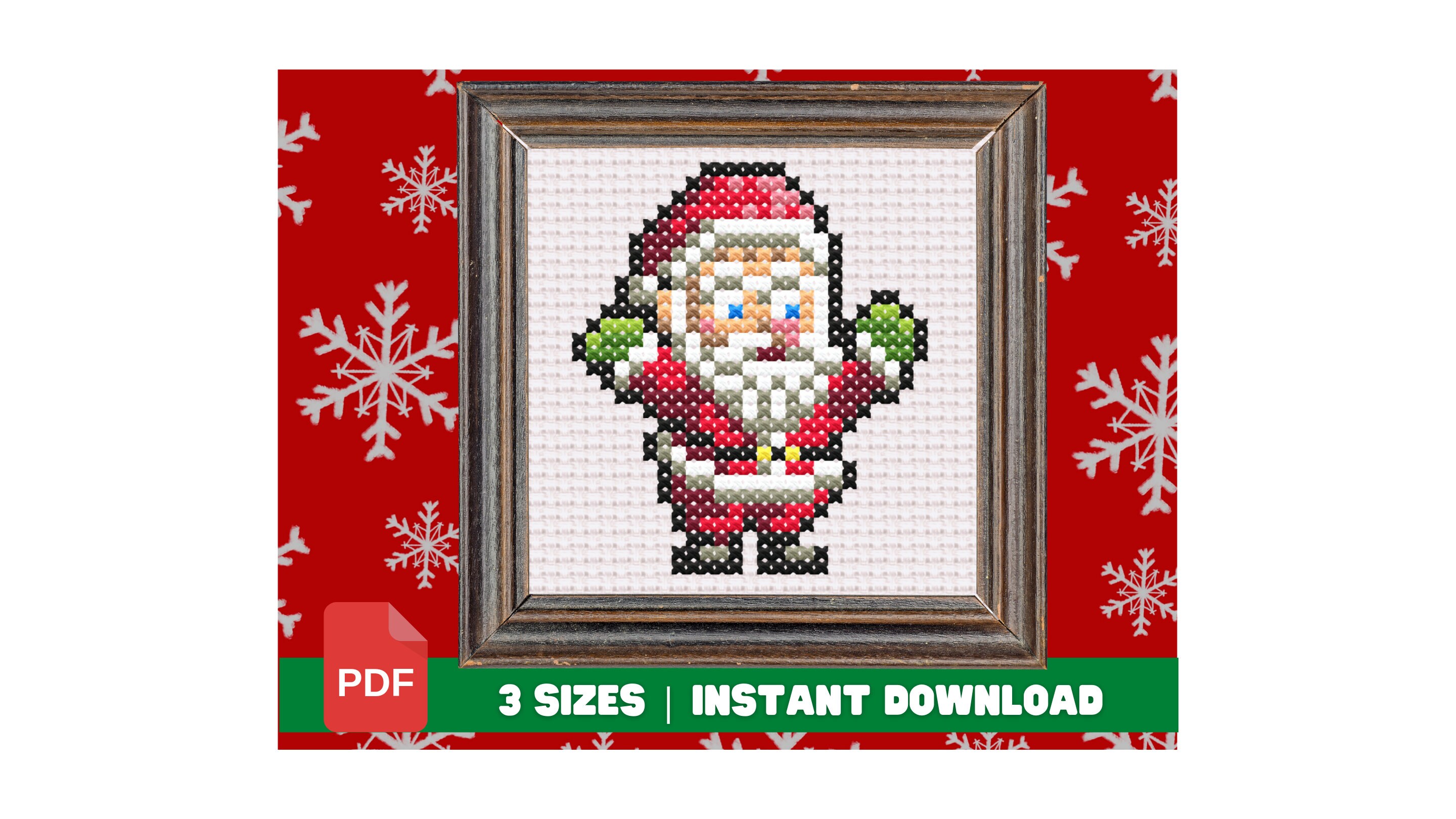 Cross Stitch Santa Clause Easy Pixel Art Christmas Pattern in Three ...