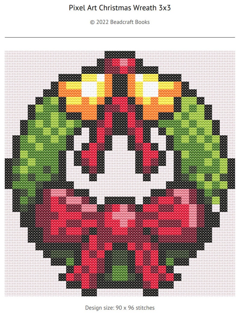 Cross Stitch Christmas Wreath - Easy Pixel Art Christmas Pattern in ...