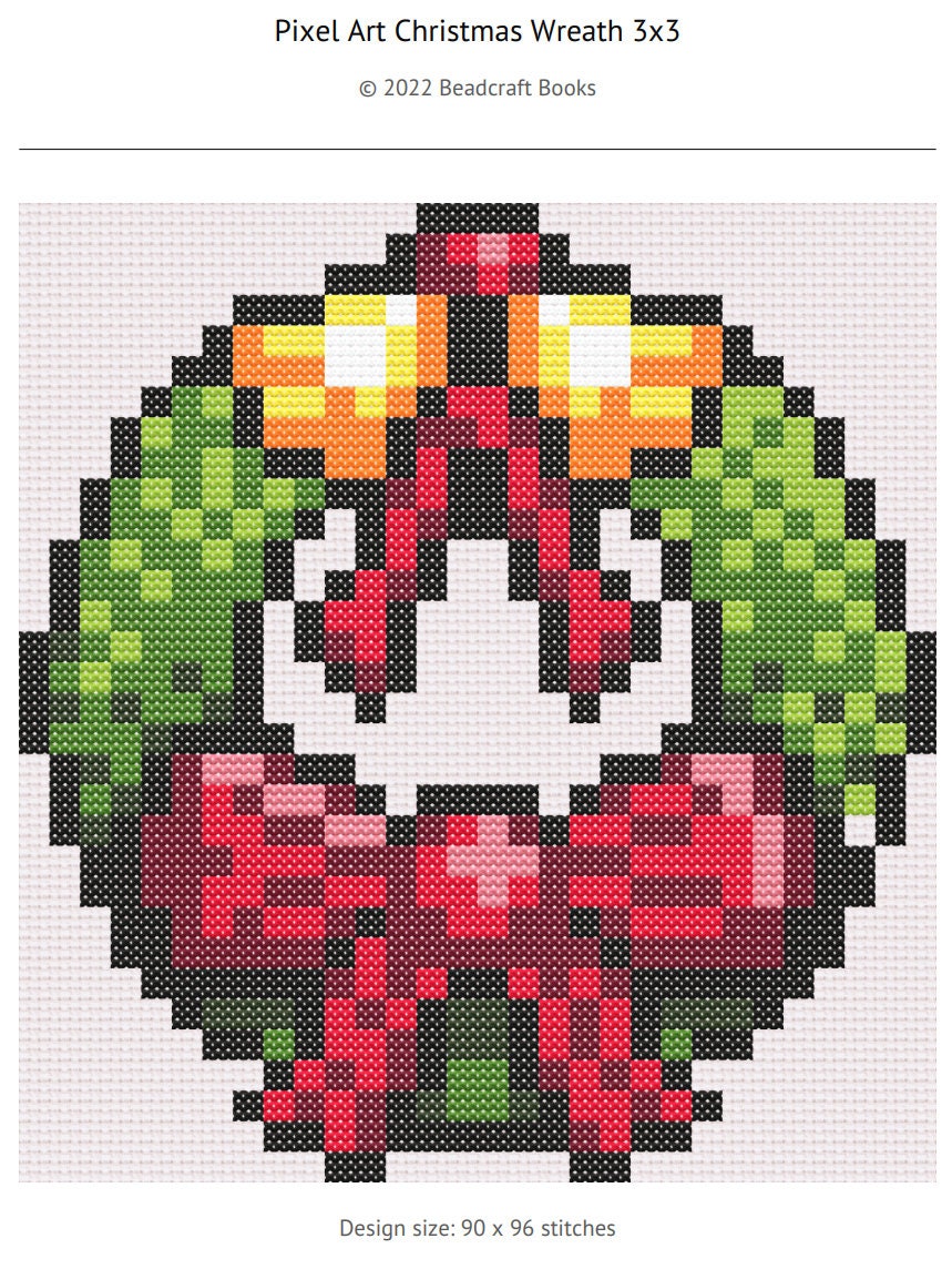 Cross Stitch Christmas Wreath - Easy Pixel Art Christmas Pattern in ...