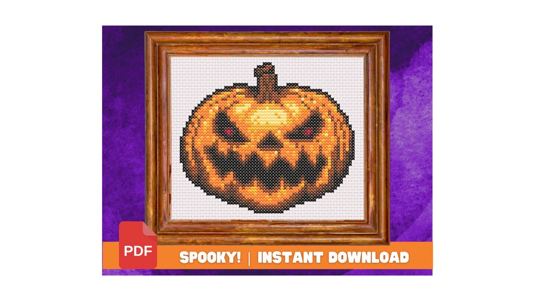 Cross Stitch Jack-o-lantern - Easy Spooky Pixel Art Pattern for ...