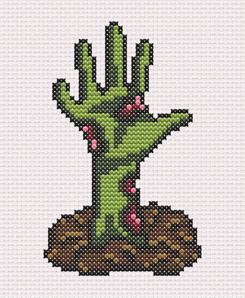 Cross Stitch Zombie Hand Easy Spooky Pixel Art Pattern for - Etsy