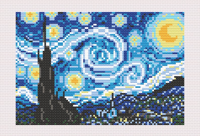 Cross Stitch Starry Night - Masterpiece Pixel Art Pattern - PDF Download - Etsy