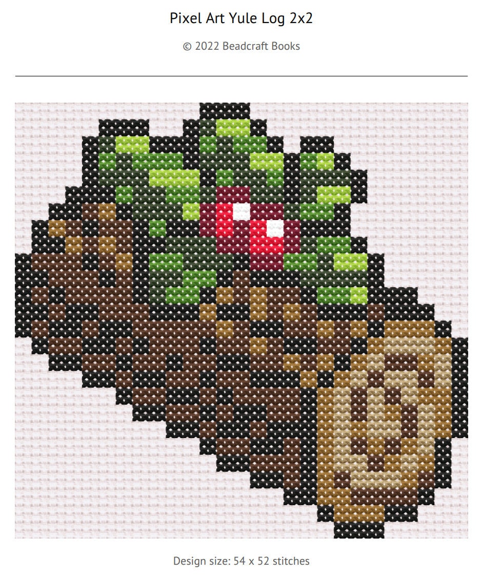Cross Stitch Yule Log - Easy Pixel Art Christmas Pattern in Three Sizes ...