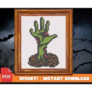 Cross Stitch Zombie Hand Easy Spooky Pixel Art Pattern for Halloween ...