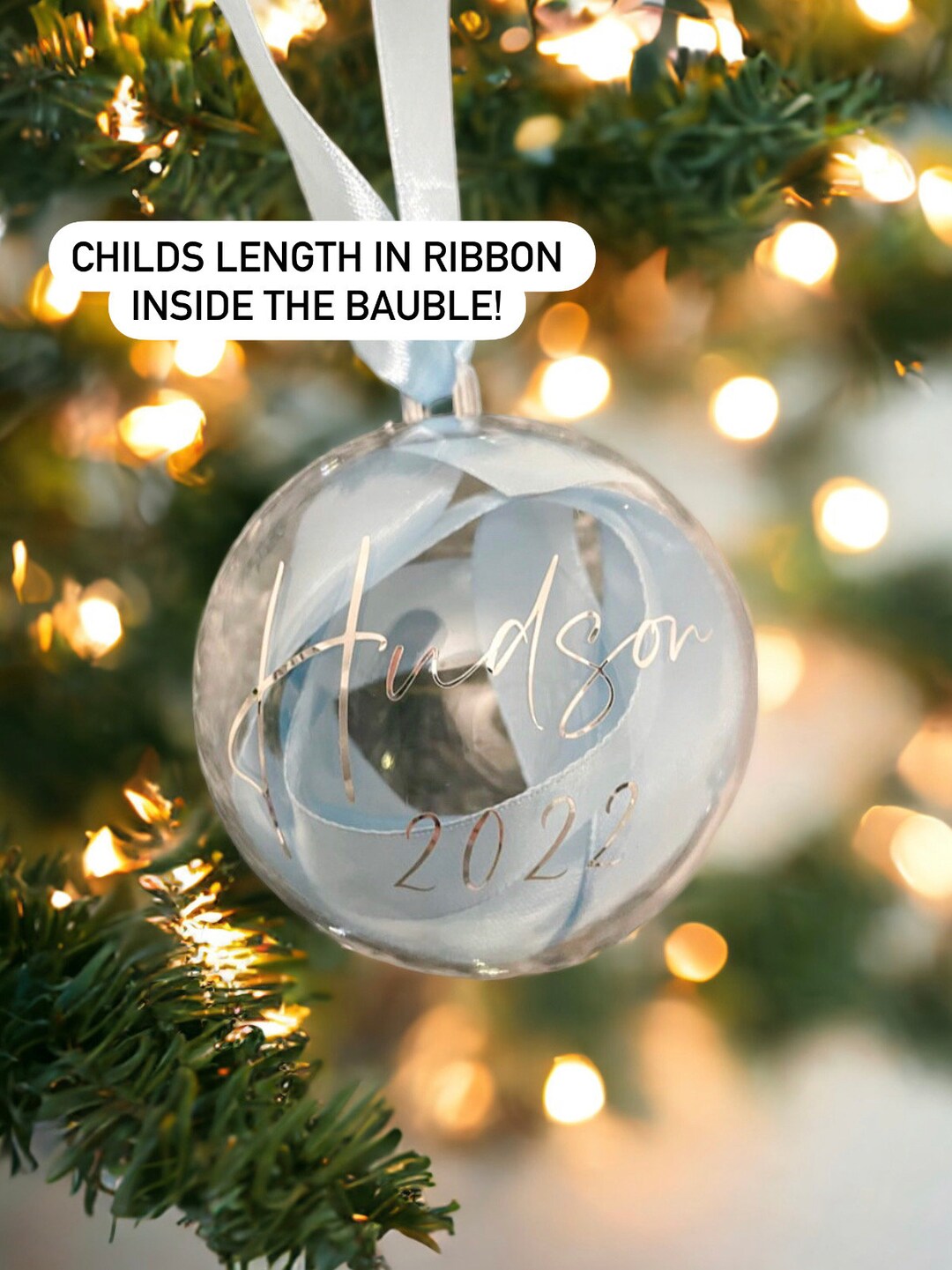 Personalised First Christmas Bauble, Keepsake Ribbon Measure Bauble ...