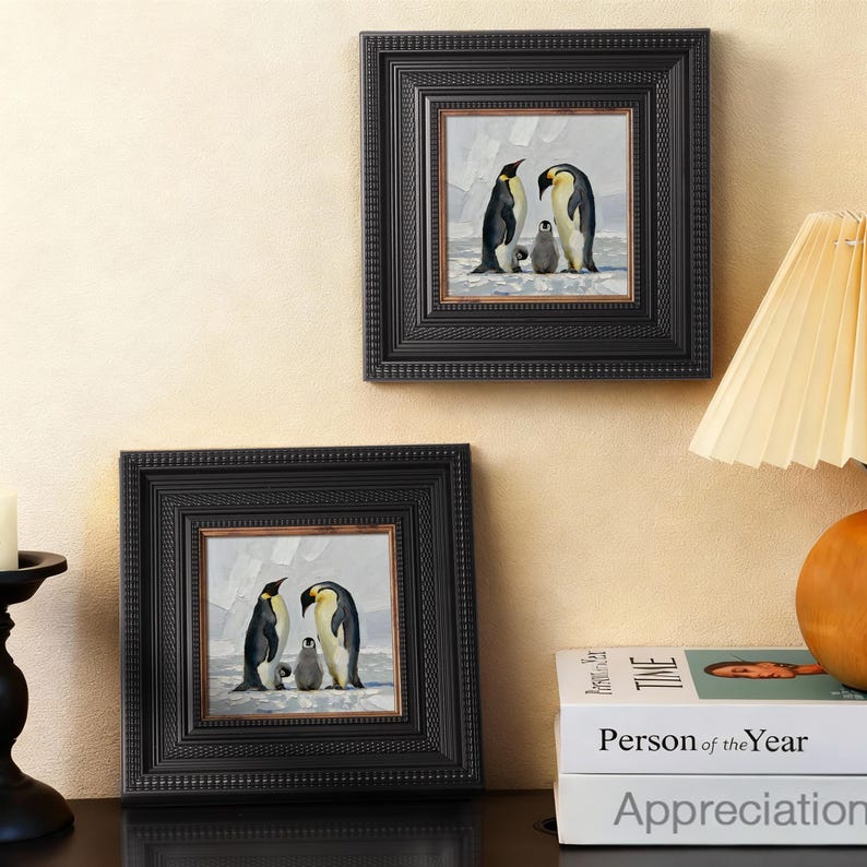 Penguin Family Oil Painting Hand-painted Animal Wall Art Wildlife Decor ...