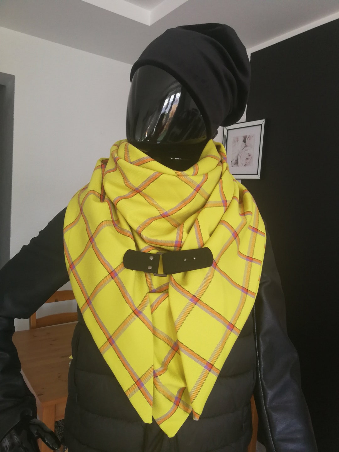 Triangular Sling in Yellow Plaid Color With Suede Fastener - Etsy