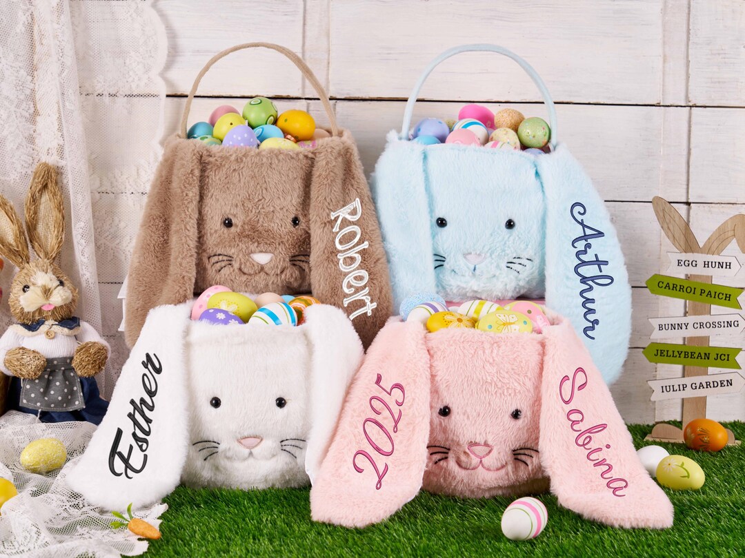 Personalized Plush Easter Basket, Embroidered Easter Bucket, Kids Bunny ...