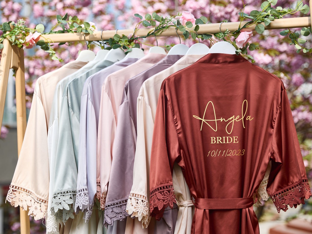 Personalised Bridesmaid Robes, Silk Satin Wedding Robe, Lace Bridal ...