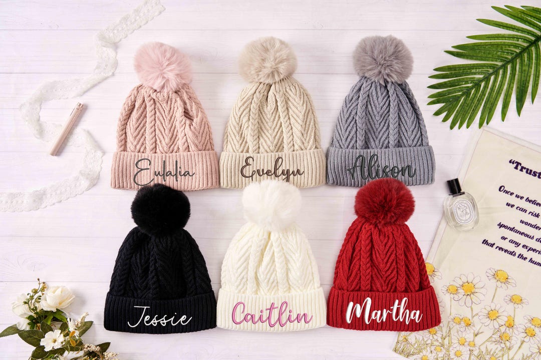 Personalized Adult Beanie,custom Embroidered Beanie,custom Pom Pom ...