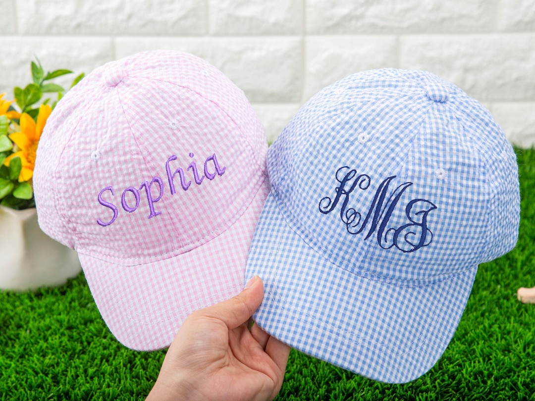Kid Seersucker Monogrammed Hat,personalized Kids Sun Hat, Embroidered ...