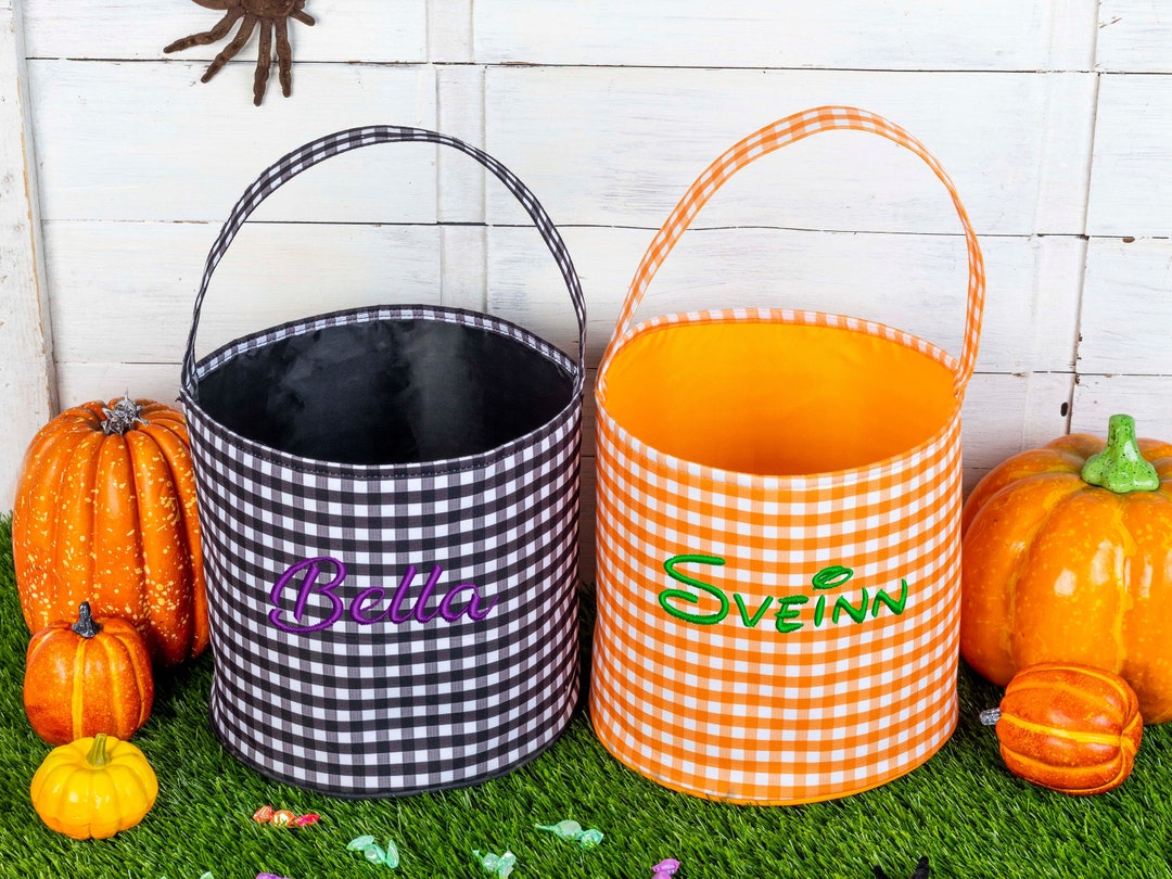 Personalized Halloween Basket, Embroidered Halloween Bucket, Kids ...