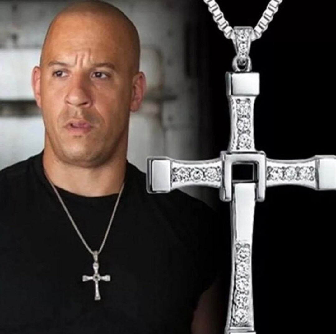 MENS SILVER CROSS Necklace Pendant Fast Furious Dominic Toretto Chain ...