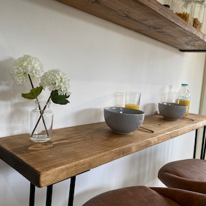 Wooden Breakfast Bar With Two Hairpin Legs, Scaffold Board, Kitchen ...