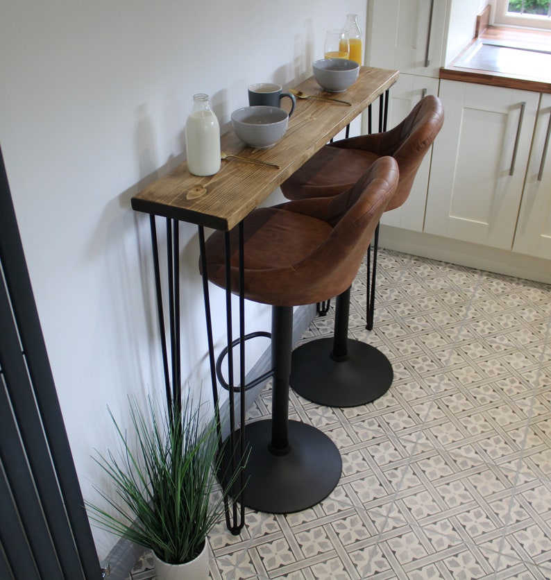 Wooden Breakfast Bar With Hairpin Legs, Scaffold Board, Kitchen Table ...