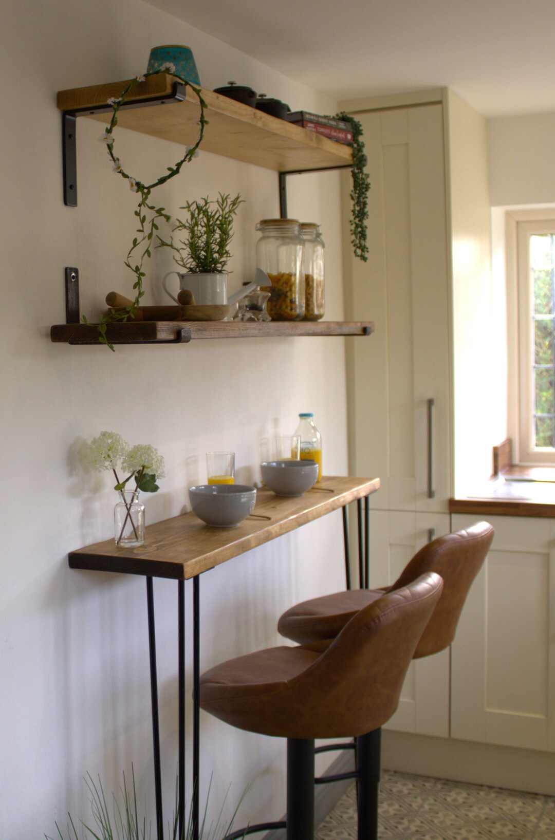 Wooden Breakfast Bar With Two Hairpin Legs, Scaffold Board, Kitchen ...