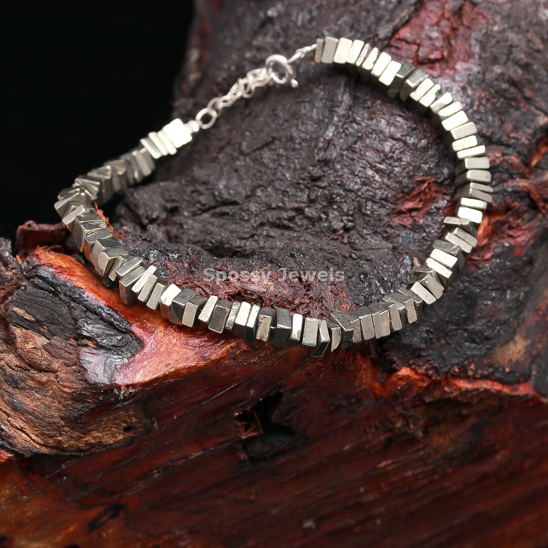 Natural Pyrite Crystal Beads Bracelet Pyrite Heishi Gemstone Bracelet ...