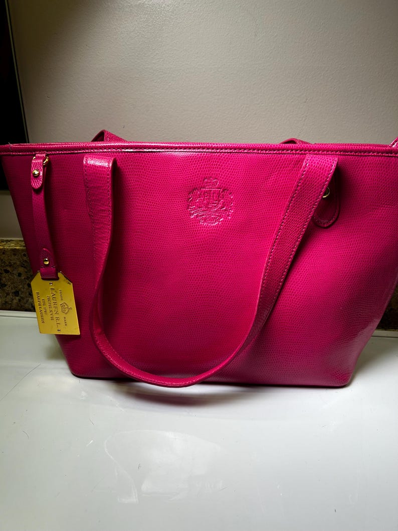 THE LAUREN by Ralph Lauren. Hot Pink Croc Shoulder Bag Tote or Arm ...