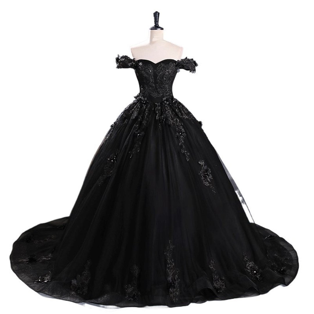 Black Gothic Ball Gown Wedding Dress, off the Shoulders Black ...