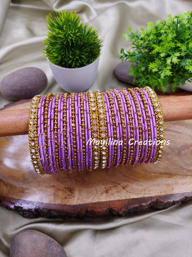 Peach Silk Thread Metal Bangles for Women - Etsy