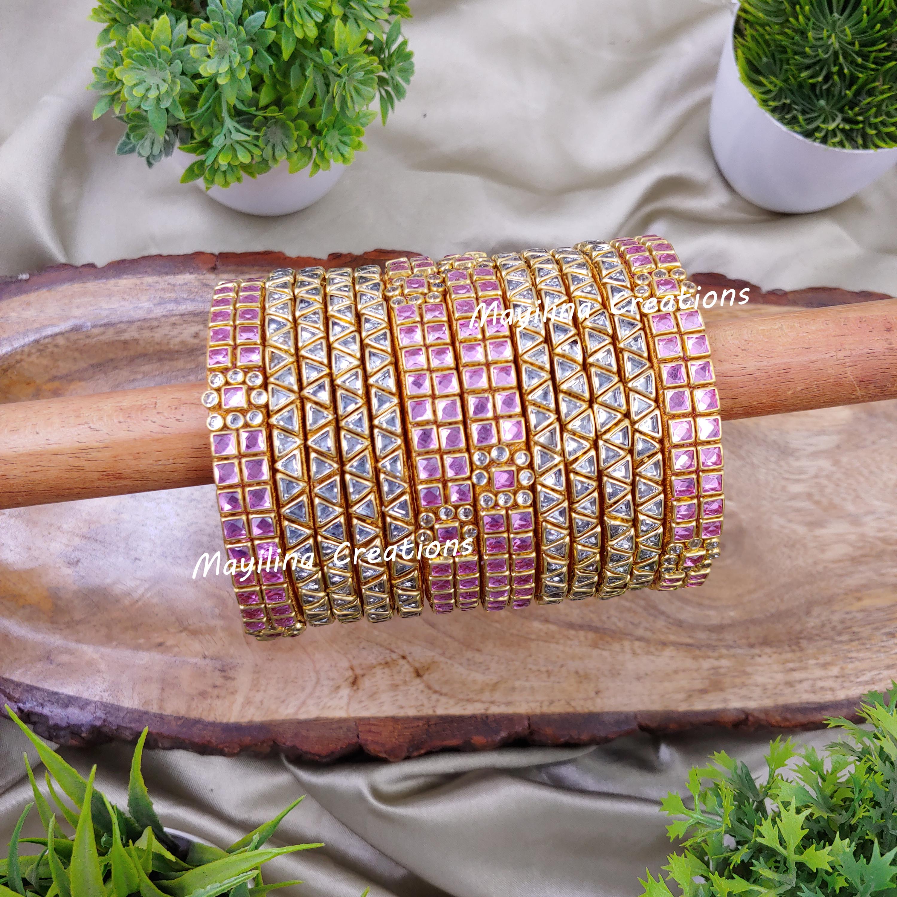 Light Pink Kundan Silk Thread Bangles - Etsy