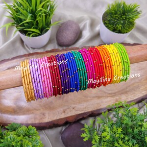 Multicolor Kids and Adult Silk Thread Metal Bangles - Set of 48 Bangles ...
