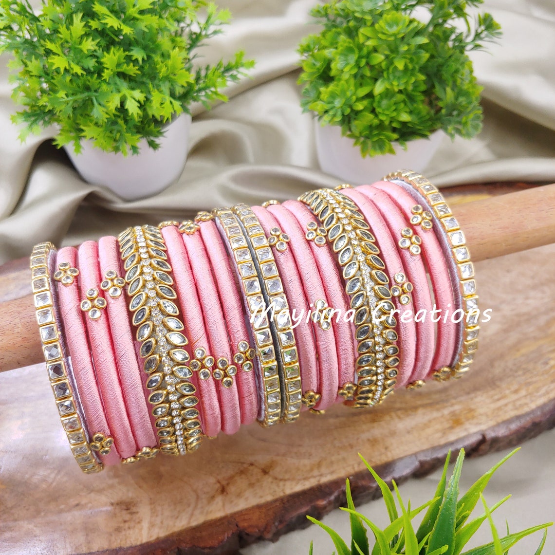 Pink and Silver Silk Thread Bangles for Wedding, for Lehenga - Etsy