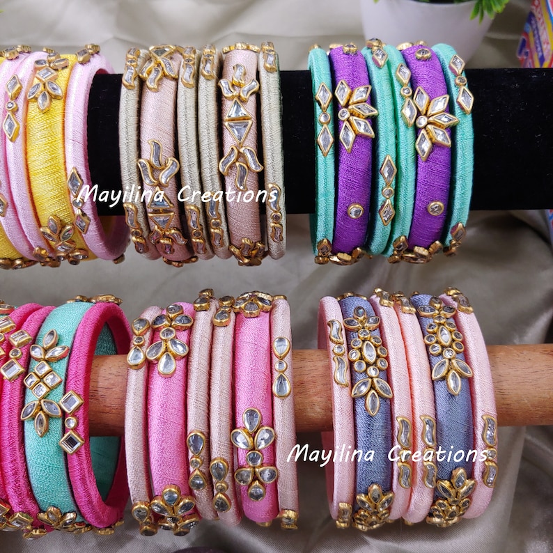 Multicolor Silk Thread Return Gift Bangles for Baby Shower, Marriage ...