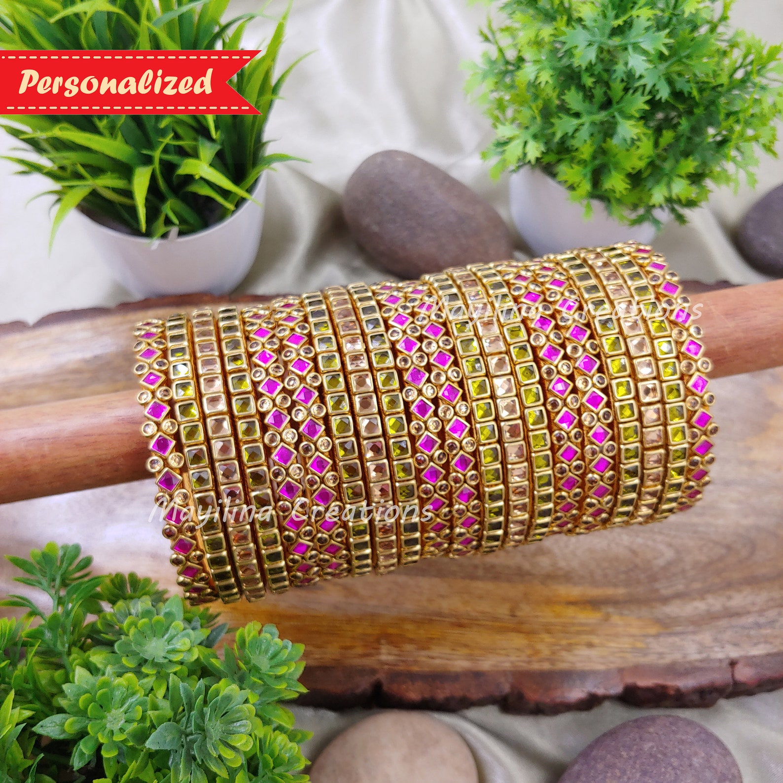 Violet and Blue Kundan Bridal Bangles for Wedding, Baby Shower, Sangeet ...