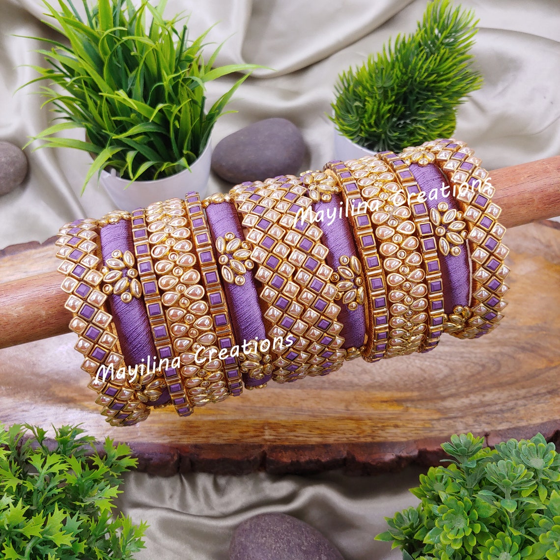 Rich Kundan Silk Thread Bangles for Women |yellow Kundan Bangles for ...