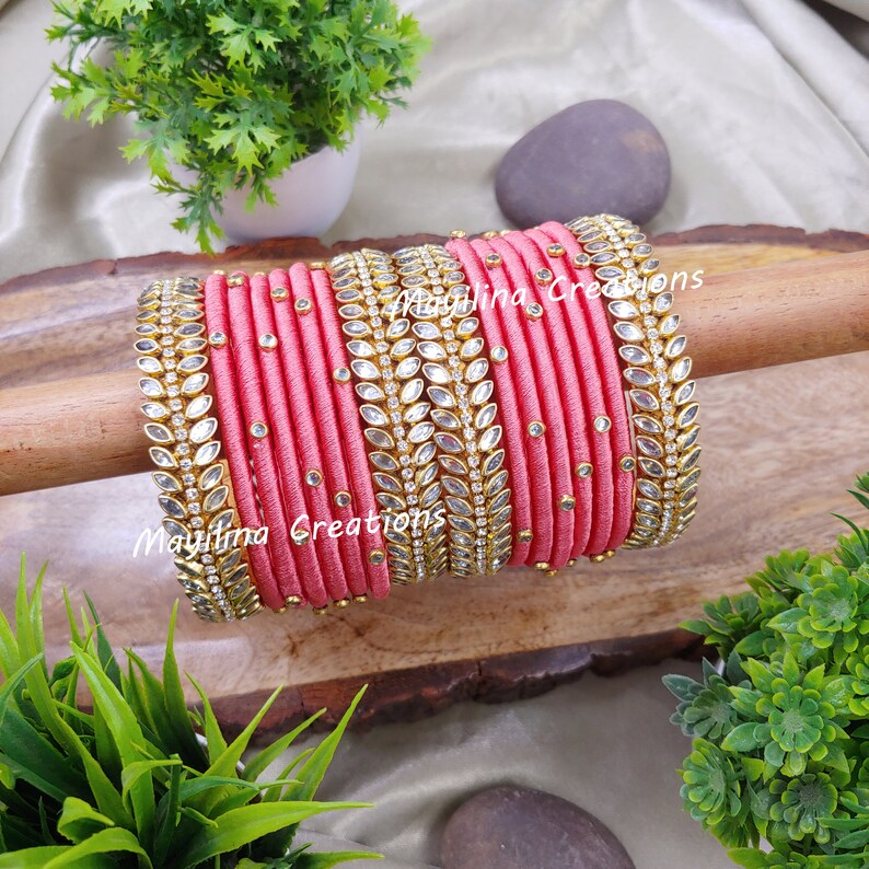 Silk Thread Bangles for Wedding Pink Bangles Thread Bangles for Women ...