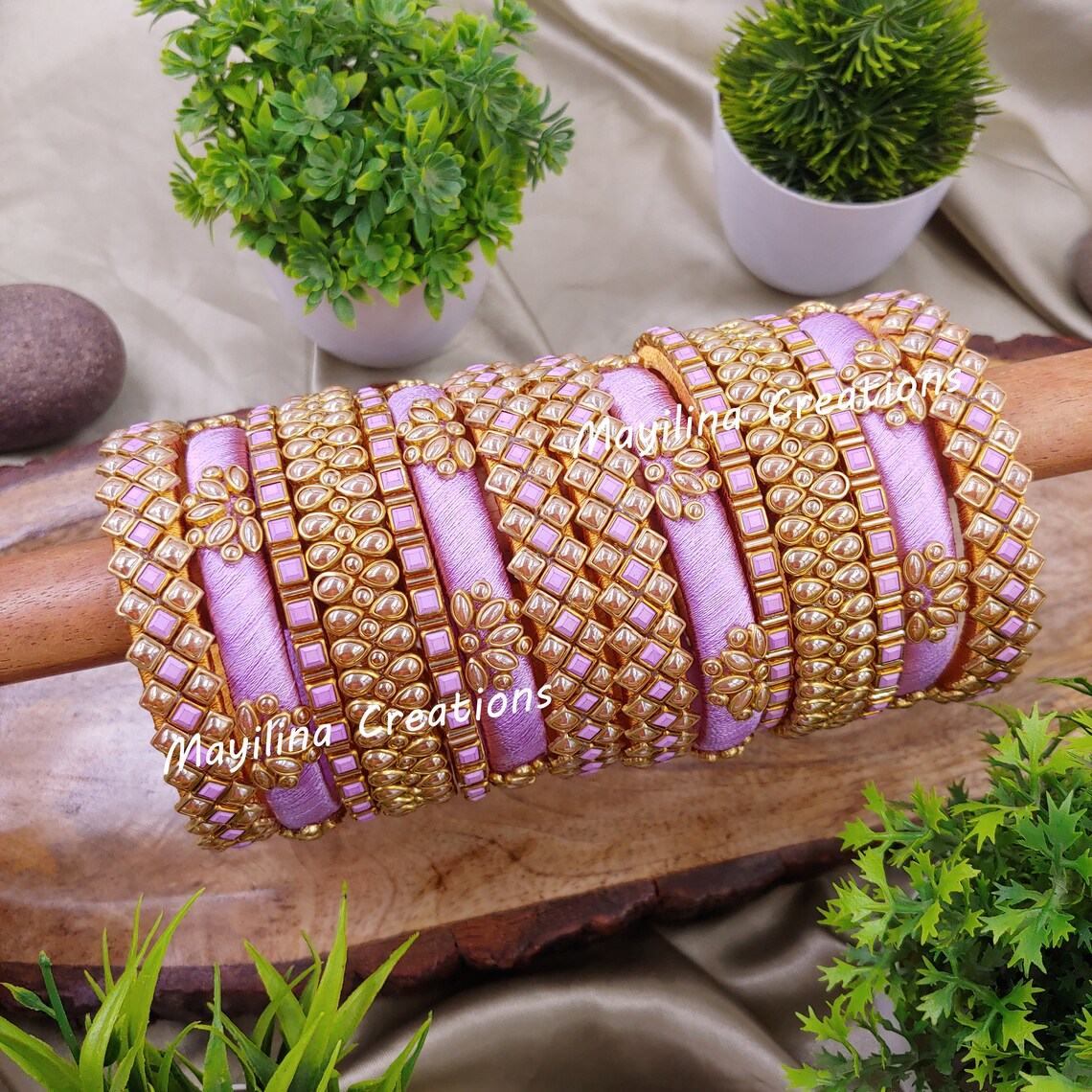 Rich Kundan Silk Thread Bangles for Women |yellow Kundan Bangles for ...