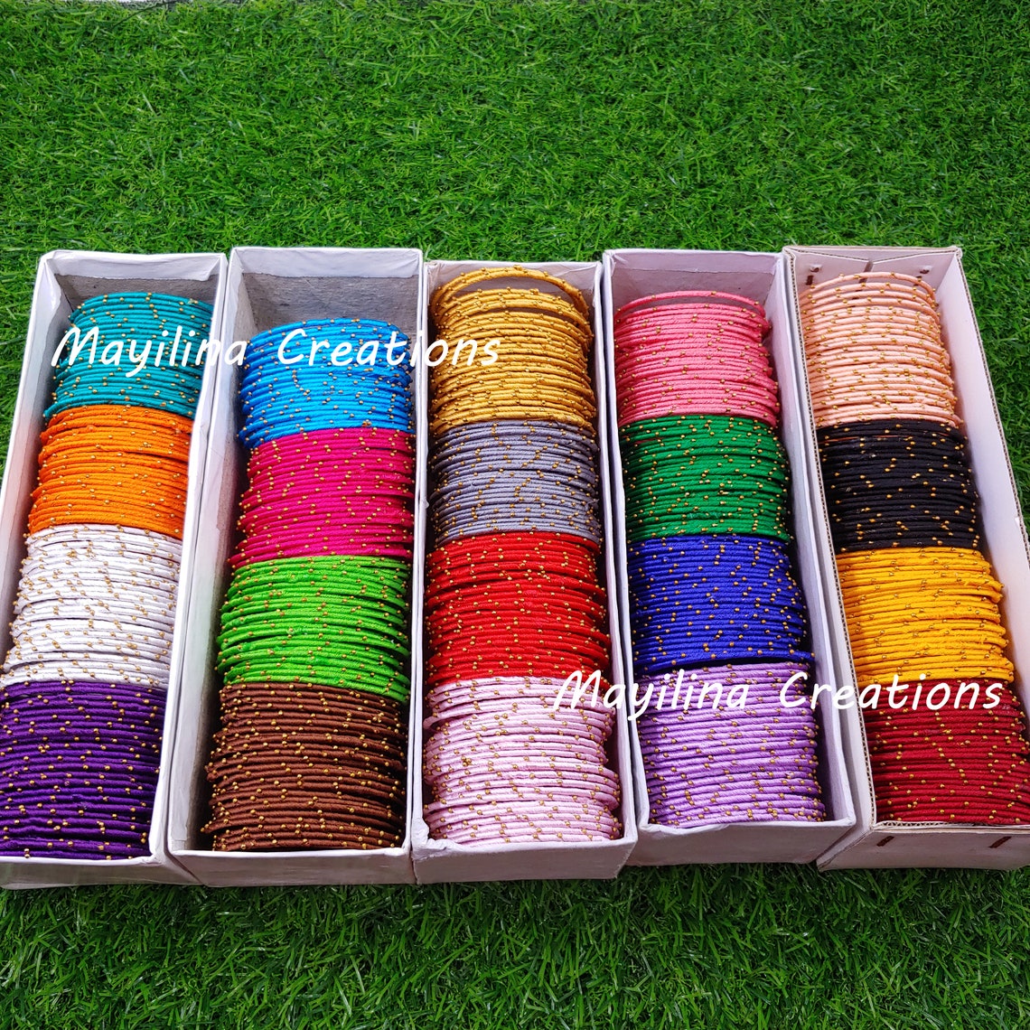 Buy Multicolor Silk Thread Metal Bangles Set of 24 Bangles Online in ...