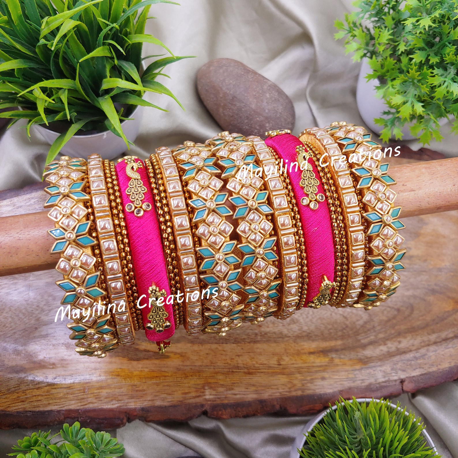 Peacock Charm Silk Thread Bangles With Kundan Border Bangles for Women ...