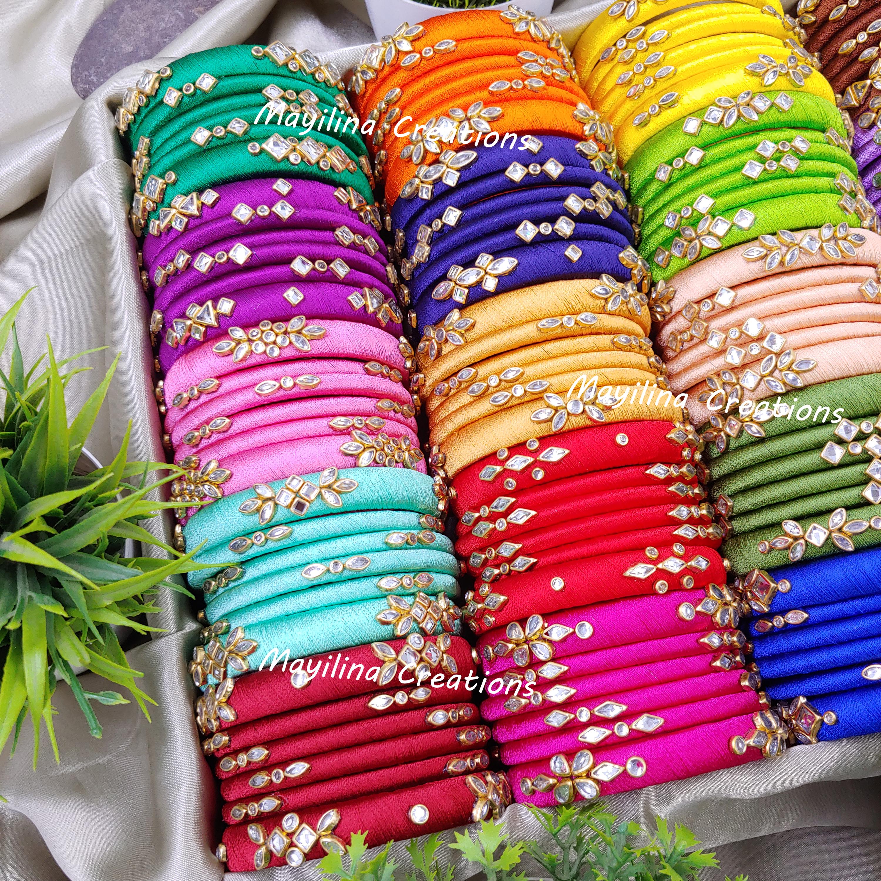 Multicolor Silk Thread Bangles for Wedding| Pooja Return Gifts ...