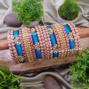 Rich Kundan Silk Thread Bangles for Women |yellow Kundan Bangles for ...