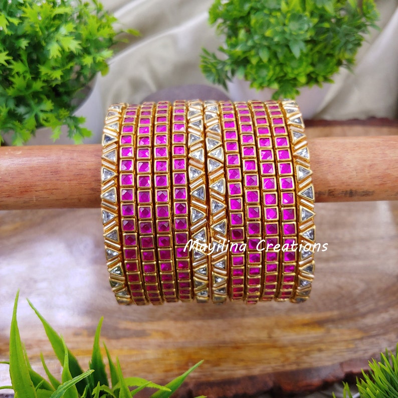 Gold and White Kundan Silk Thread Indian Bangles(set of 12) for Women ...