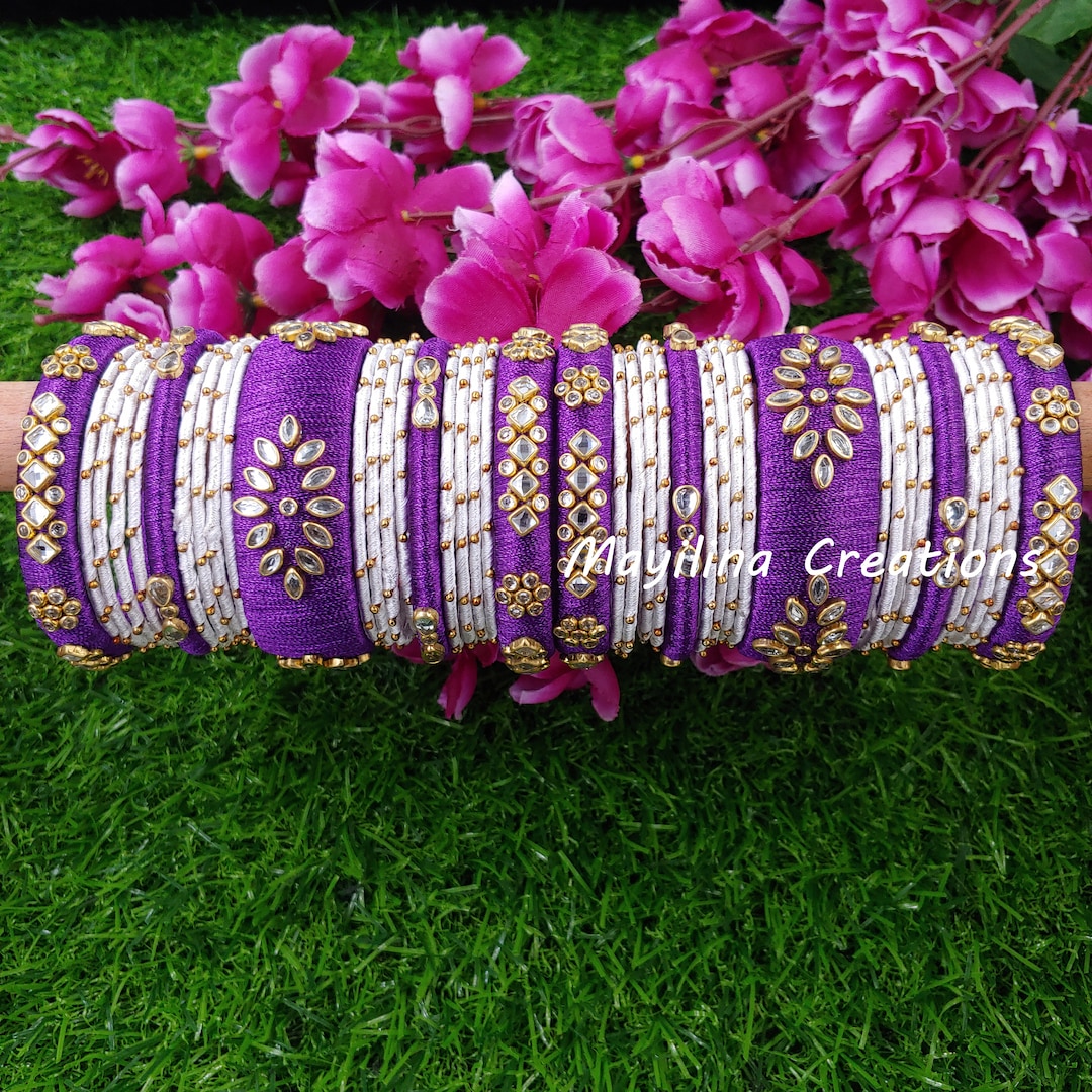 Purple and White Silk Thread Bangles for Wedding - Etsy