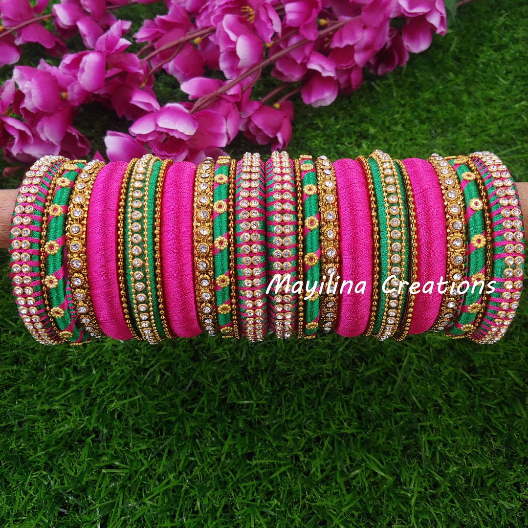 Pink and Green Bridal Bangles for Wedding - Etsy