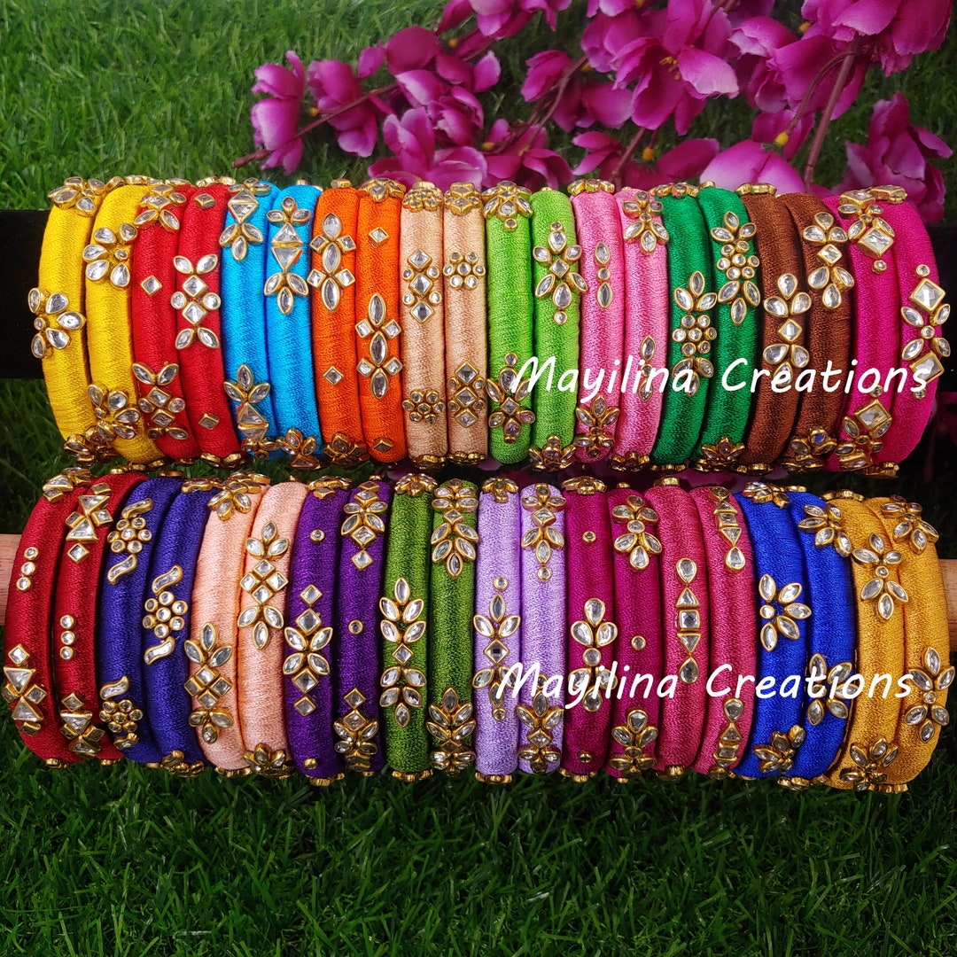 Buy Multicolour Silk Thread Banglesset of 2 to 40 Bangles Online in ...
