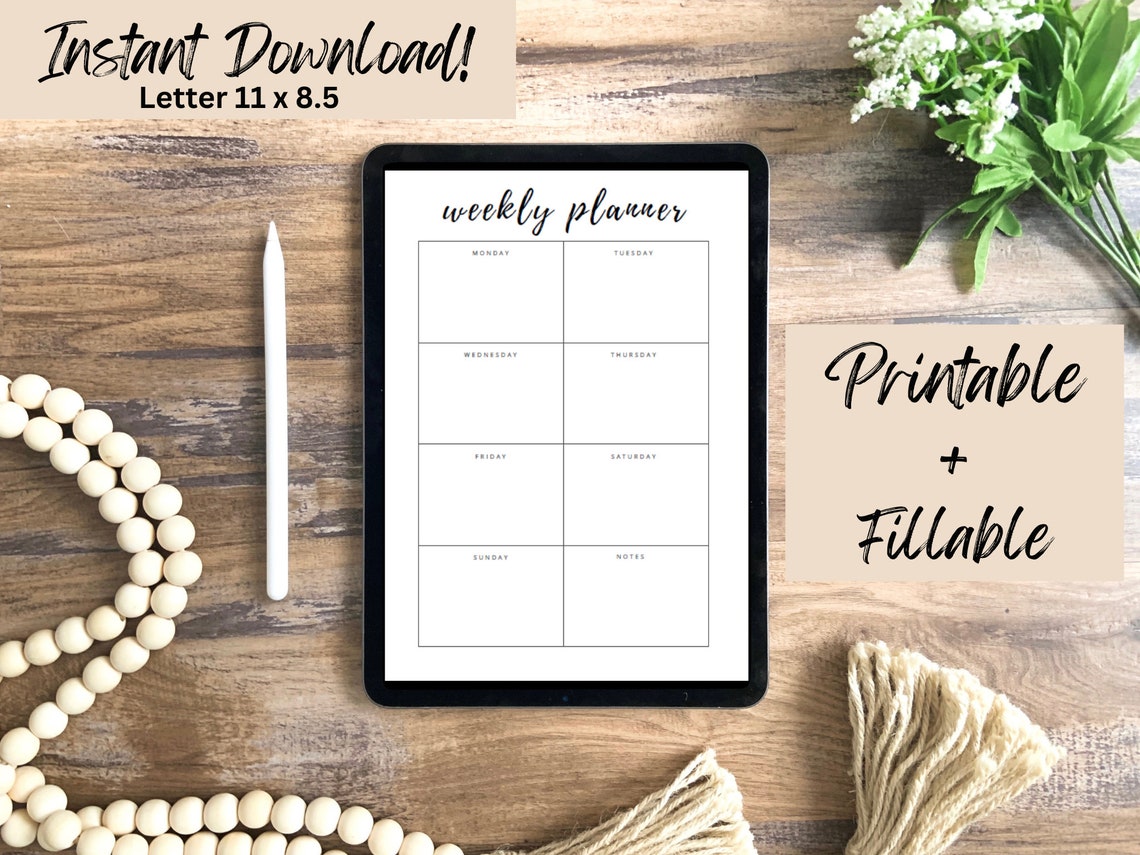 Weekly Planner Printable Fillable Digital Download - Etsy