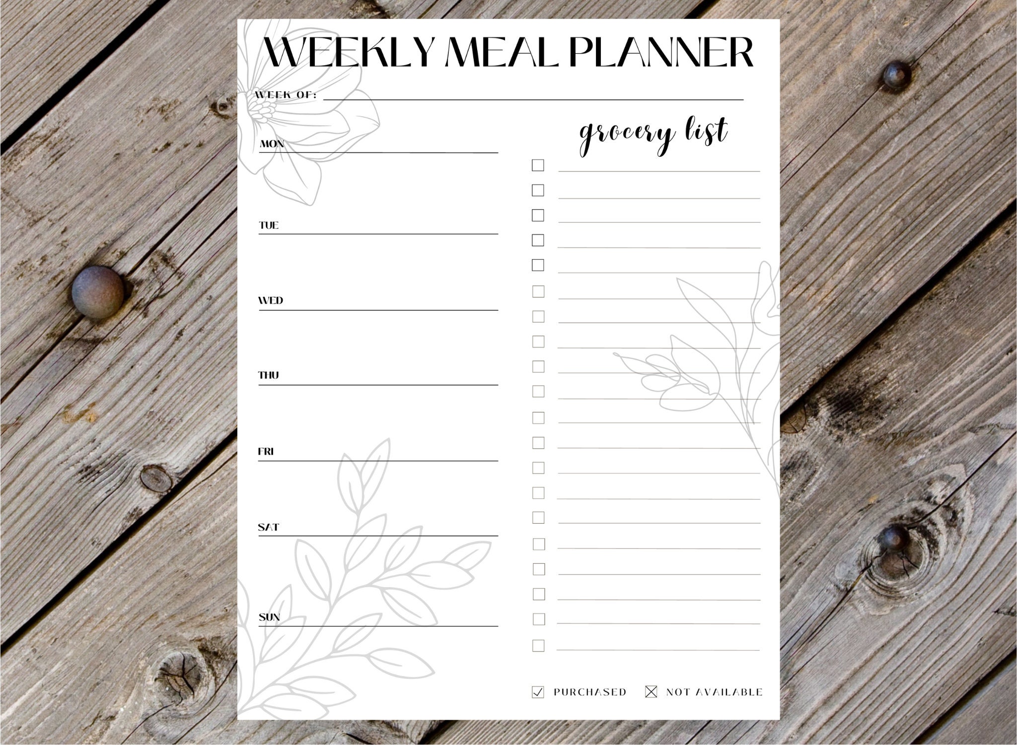 Weekly Meal Planner Printout, Grocery List, Weekly Meal Plan Template ...