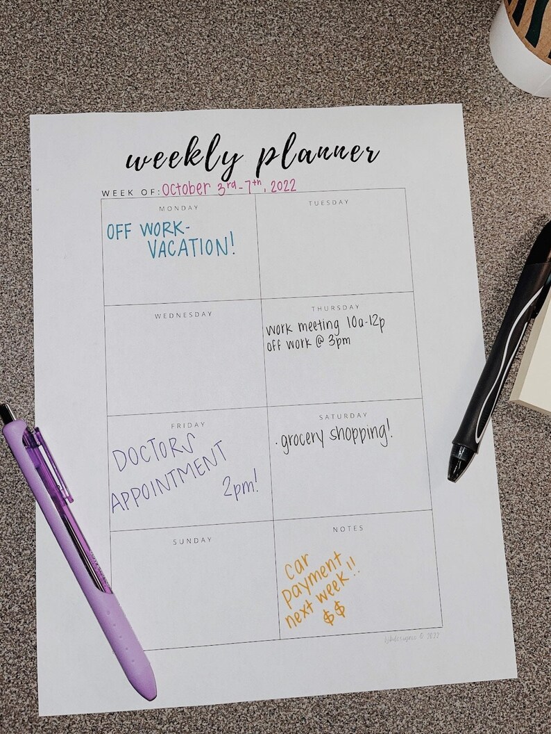 Weekly Planner Printable Fillable Digital Download - Etsy
