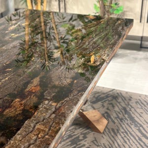 Custom Special Tree Bark & Moss Epoxy Table, Resin Dining Table, Tree ...