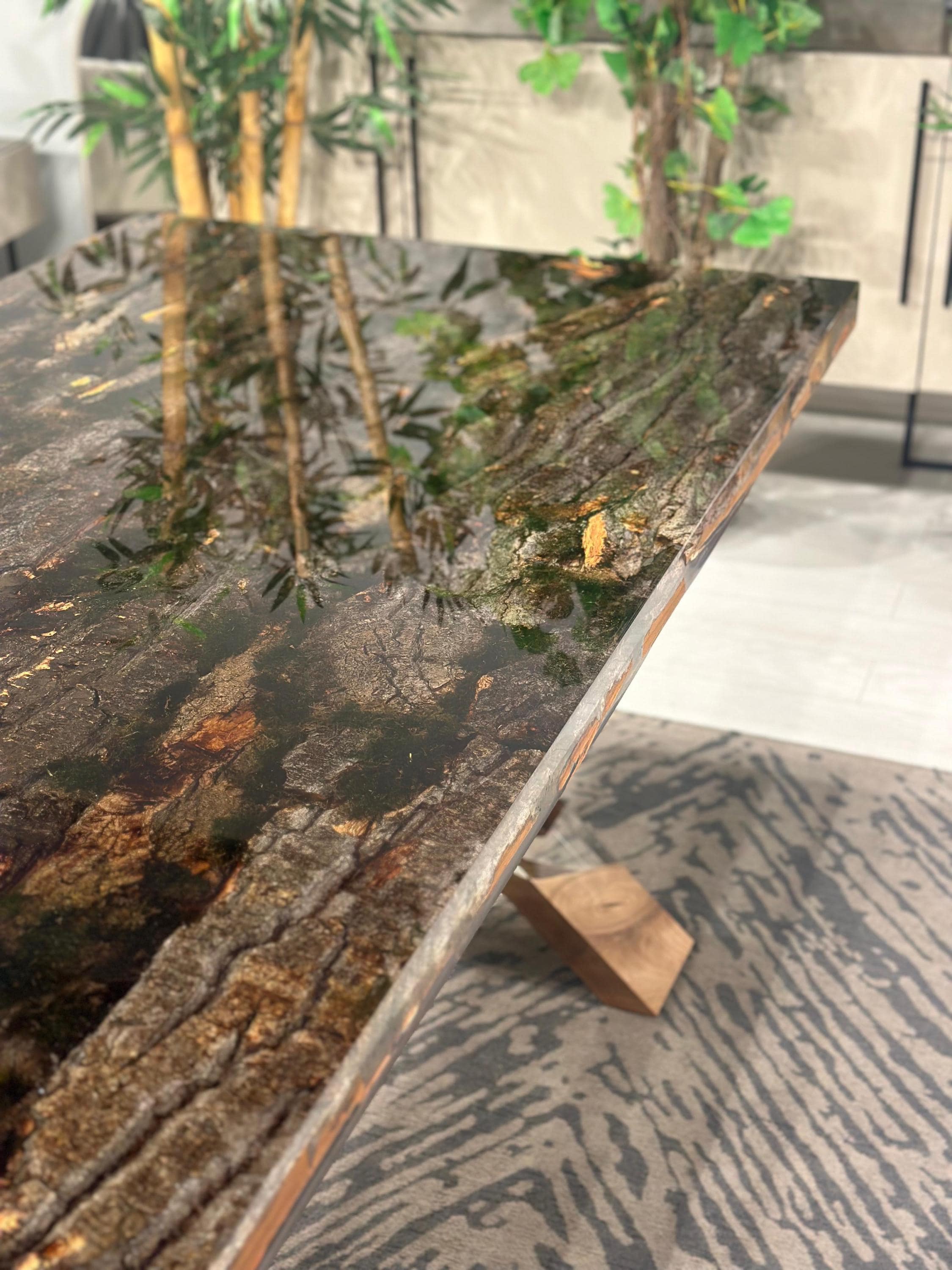 Custom Special Tree Bark & Moss Epoxy Table, Resin Dining Table, Tree ...