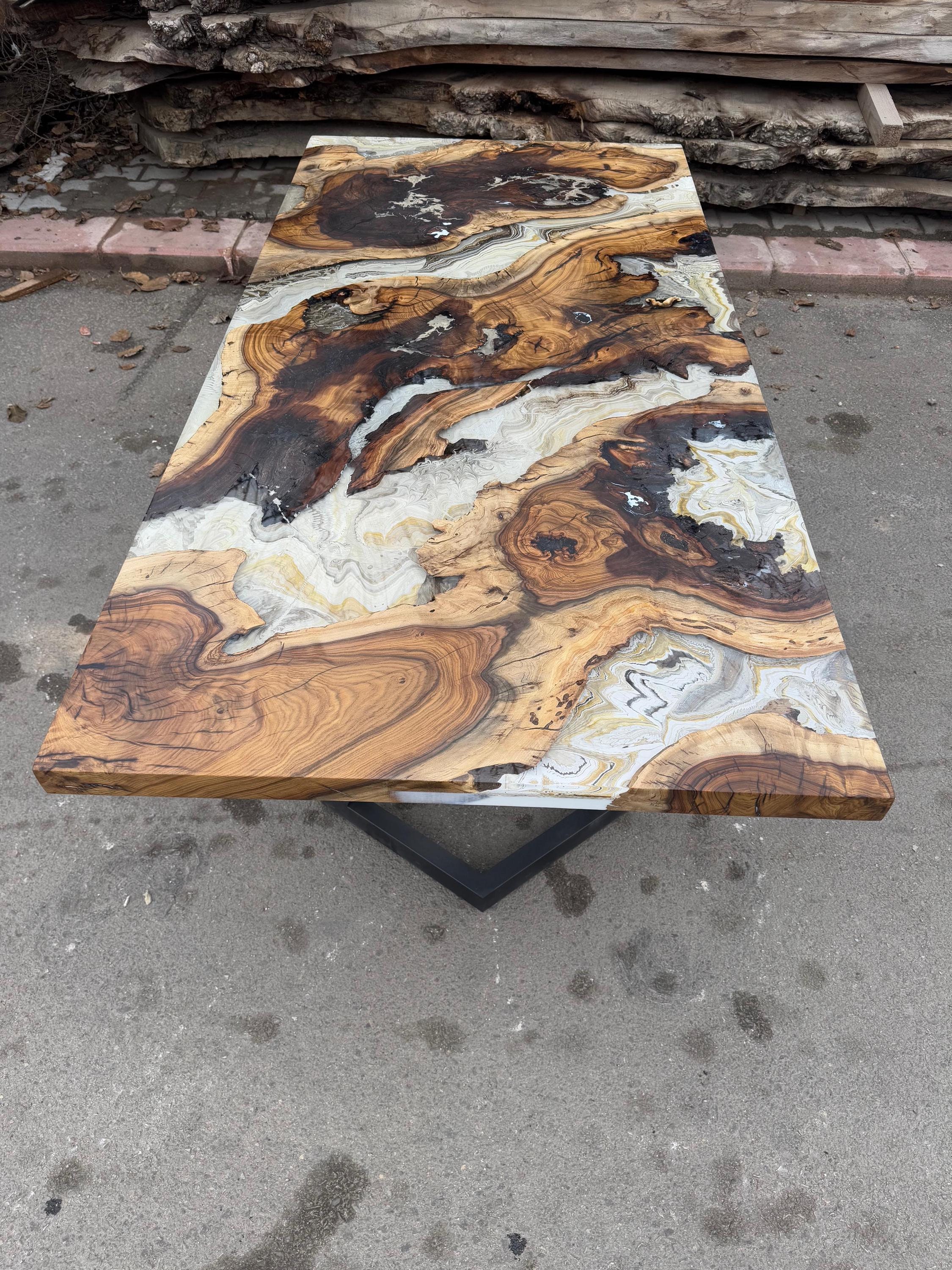 White Onix Marble Design Epoxy Table - Resin Dining Table - Custom Made ...