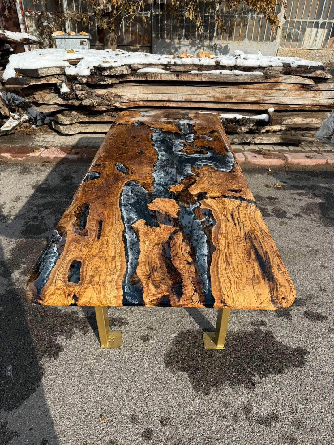 Dark Blue Epoxy Table, Blue Dining Table, Resin River Table, Handmade ...