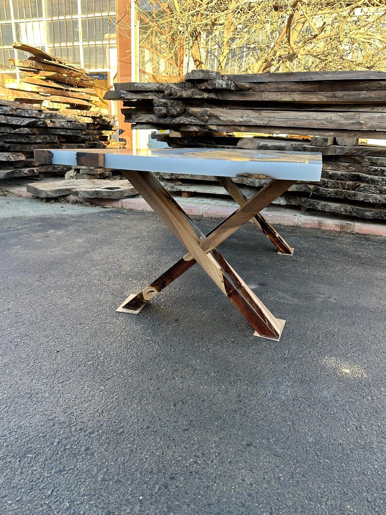 Gray Epoxy Resin Dining Table, Custom Wooden Ice Resin Dining Table ...