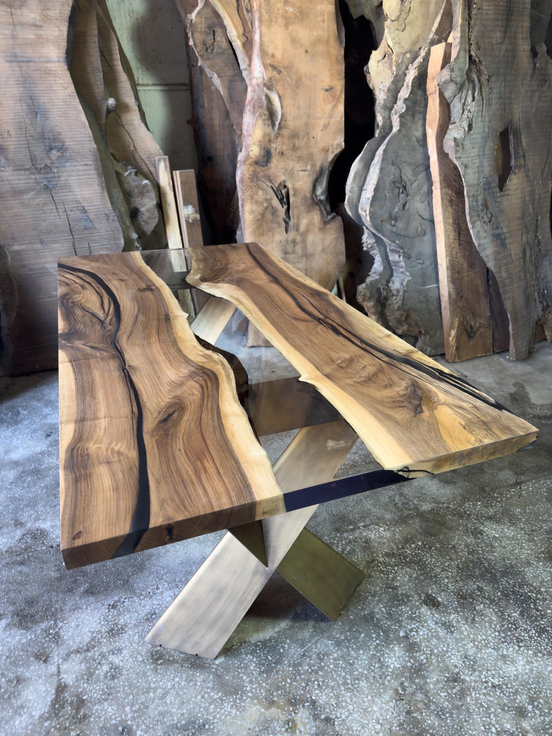 Custom Walnut River Clear Epoxy Resin Dining Table, Wood Conferace Epoxy Table, Black Walnut ...