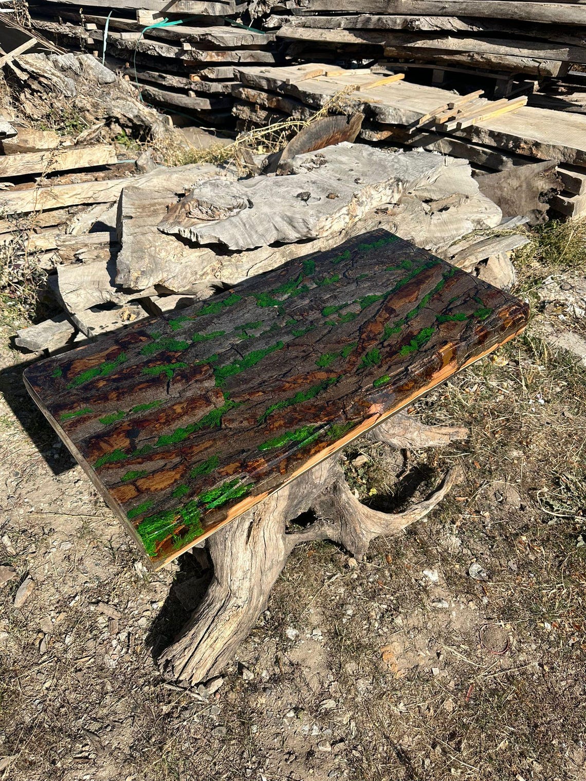 Tree Bark Live Moss Clear Epoxy Table, Moss Resin Dining Table, Live ...